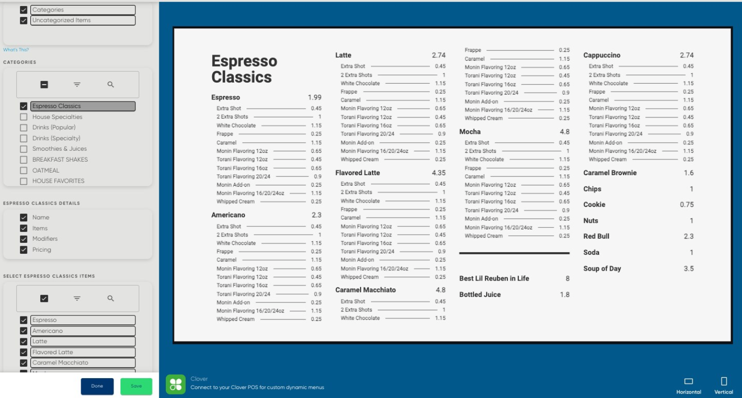 How do I display my Clover menus on my Raydiant screens?