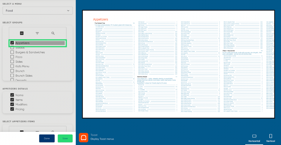 How do I display Toast menus on my Raydiant screens?