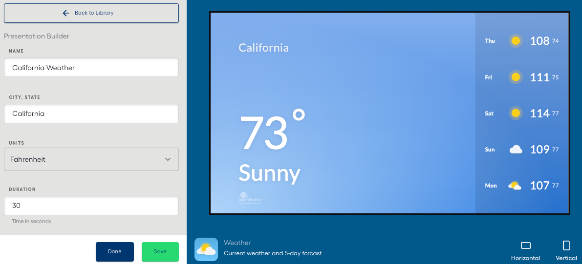 How do I display weather on my Raydiant screens?