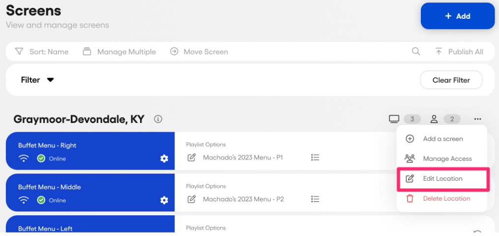 Your Screens page