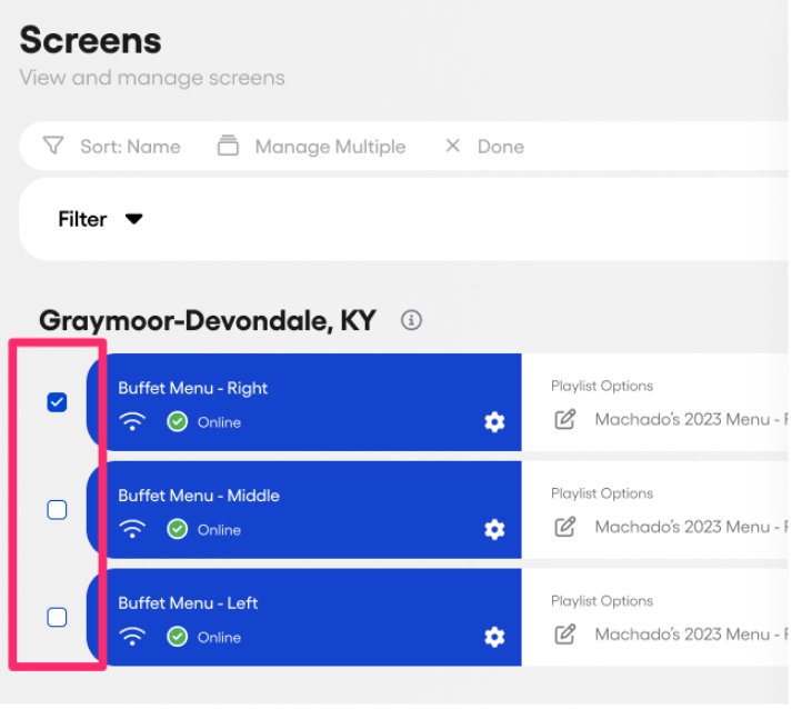 Your Screens page