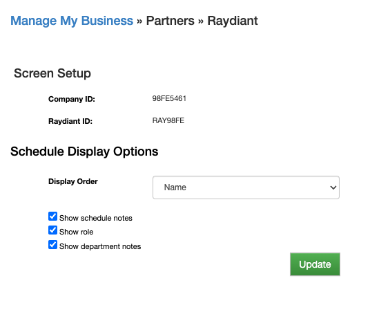 How do I display my TimeWellScheduled schedules on my Raydiant screens?