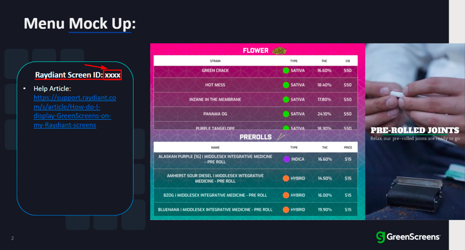 How do I display GreenScreens on my Raydiant screens?