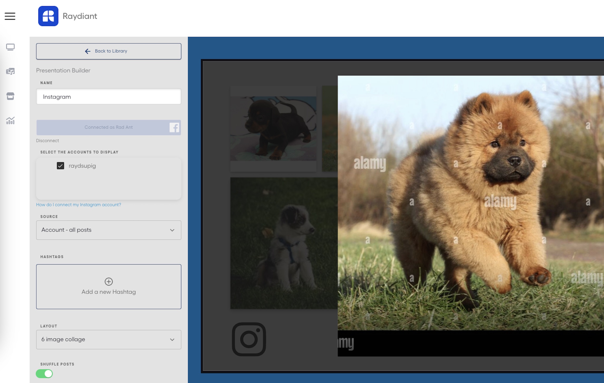 How do I display Instagram on my Raydiant screens?
