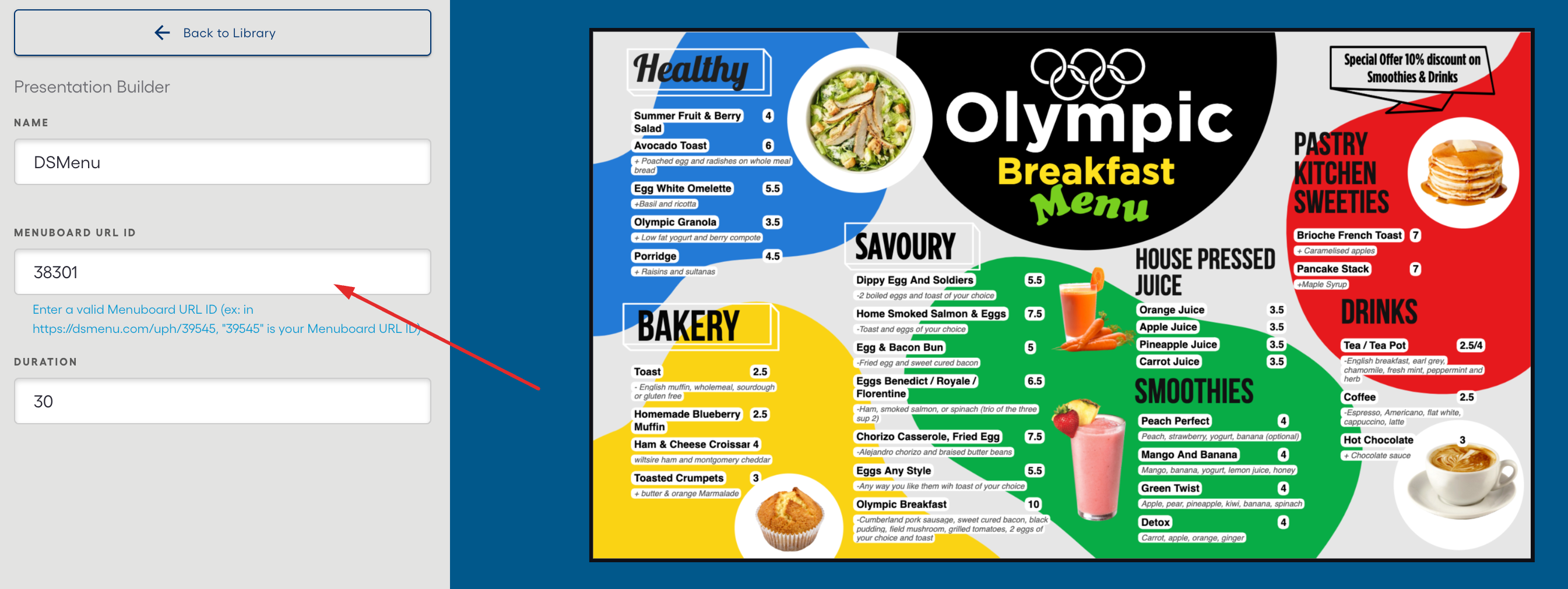 How do I display my DSMenu menus on my Raydiant screens?