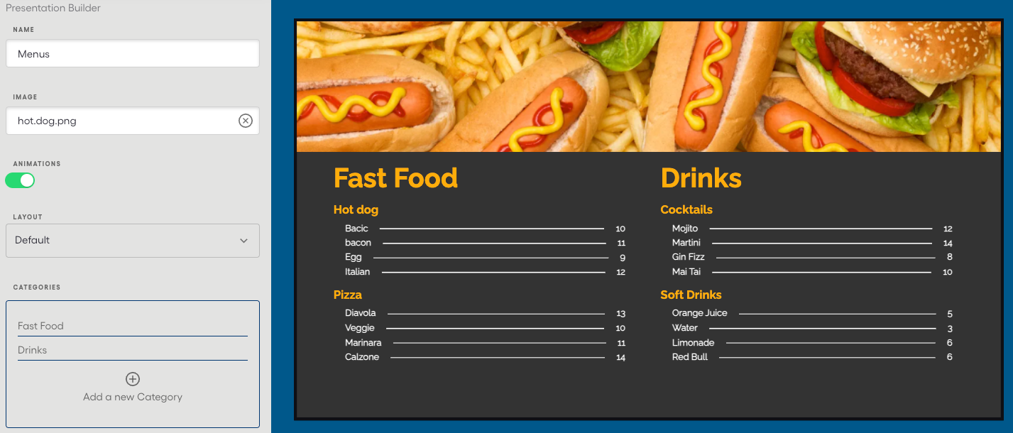 How do I display Menus on my Raydiant screens?