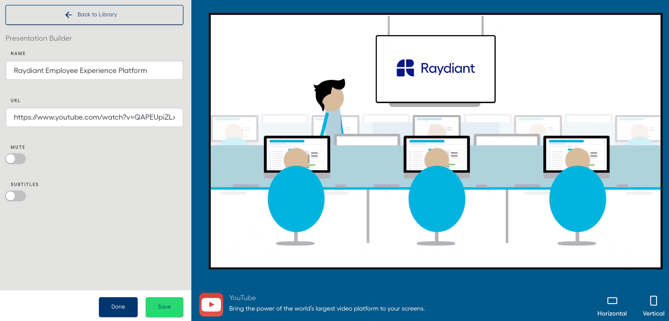 How do I display YouTube videos on my Raydiant screens?