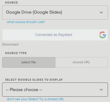 How do I display slideshows on my Raydiant screens with the Presenter app?