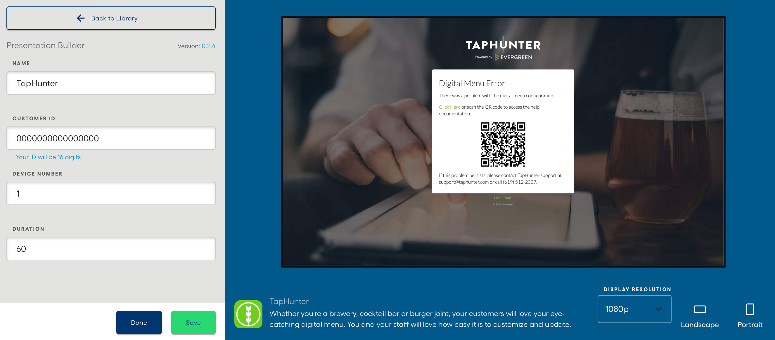 How do I display Evergreen/TapHunter Menus on my Raydiant screens?