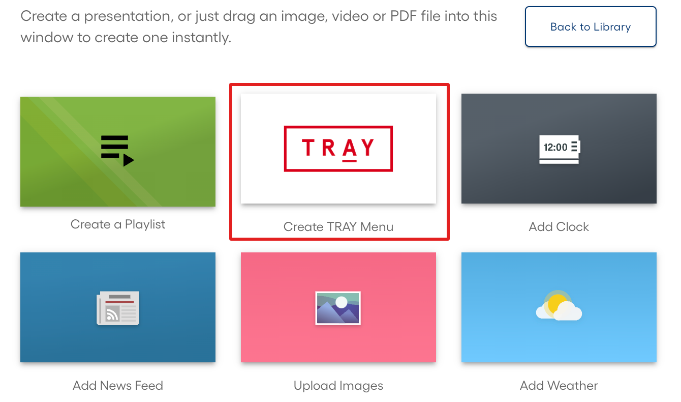 How do I display TRAY Menus on my Raydiant screens?