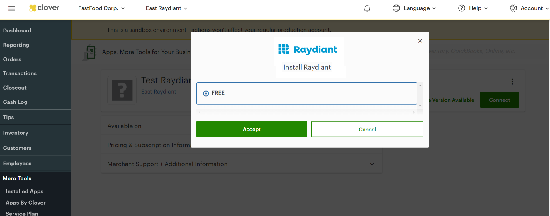 How do I display my Clover menus on my Raydiant screens?