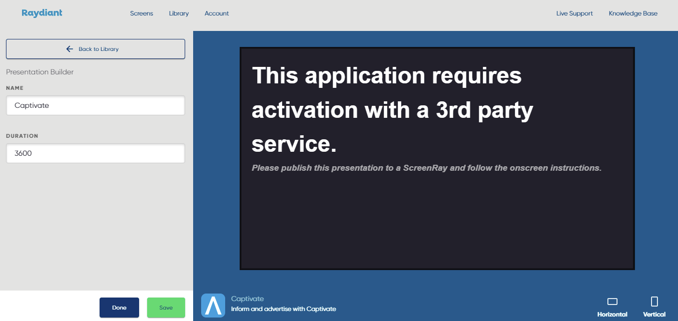 How do I display Captivate digital signages on my Raydiant screens?