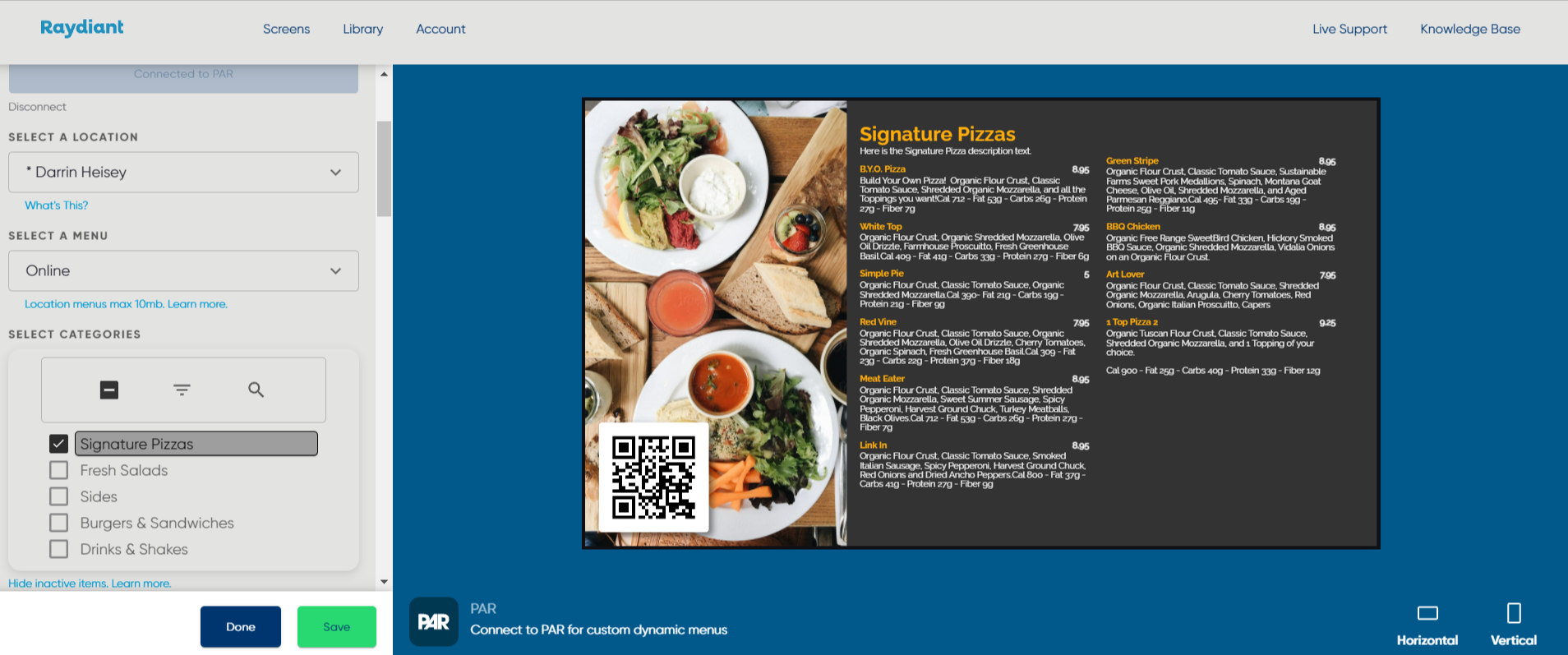 Display PAR menus exclusively on Raydiant screens!